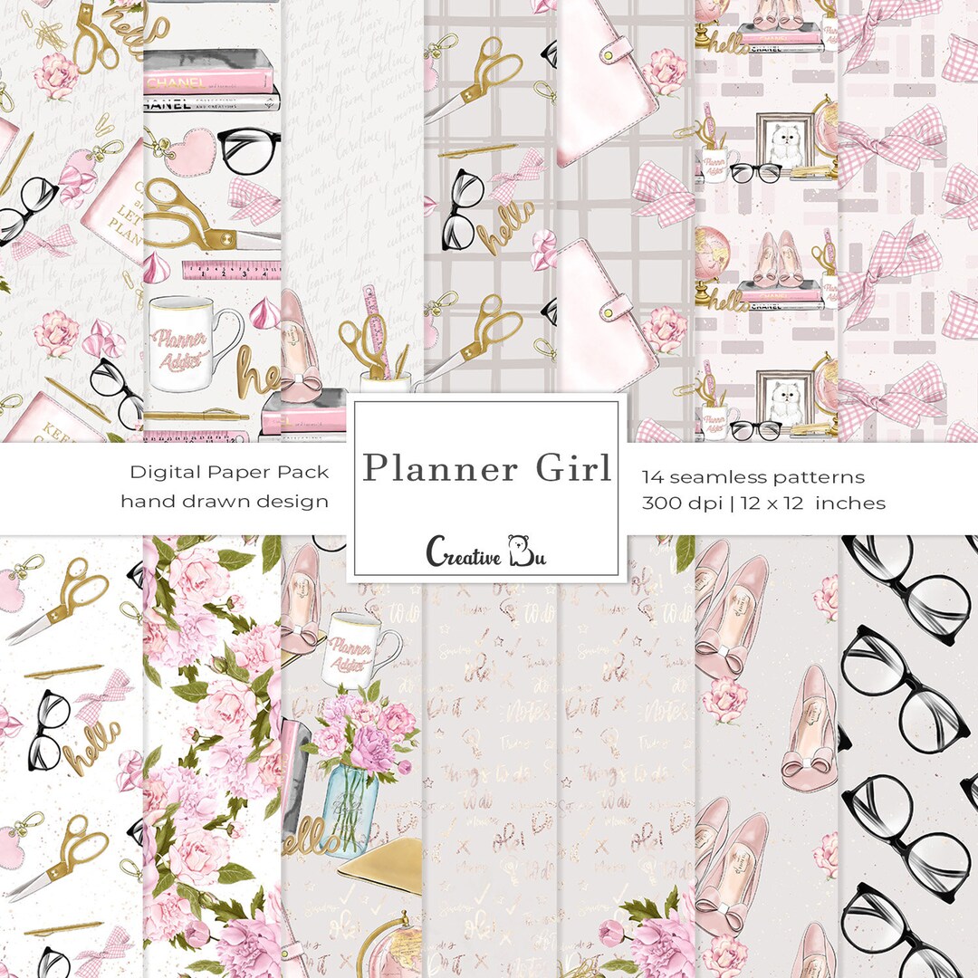 Planner Girl Seamless Pattern Fashion Digital Paper Boss Girl - Etsy
