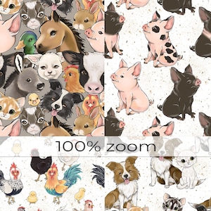 Farm Baby Animal Digital Paper Farmyard Animal Seamless Pattern Donkey ...