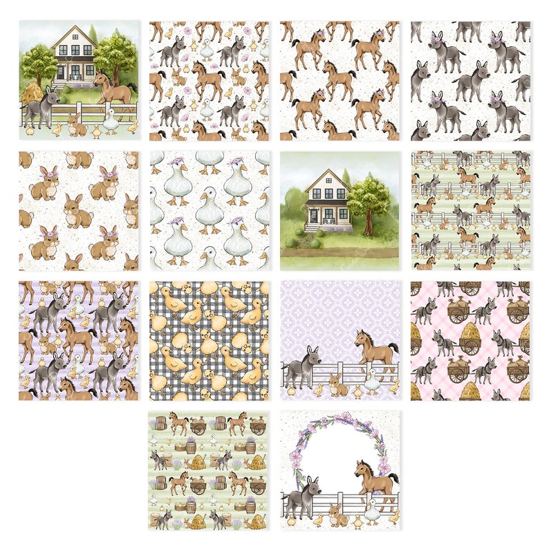 Farm Animals Digital Paper Farmyard Seamless Pattern Cute - Etsy