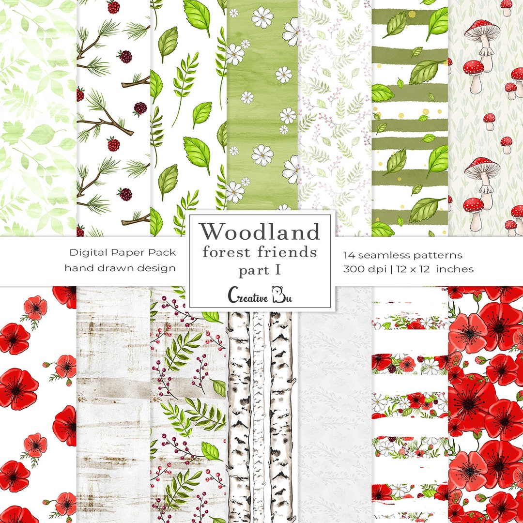 Spring Forest Digital Paper Woodland Scrapbook Paper Poppies - Etsy