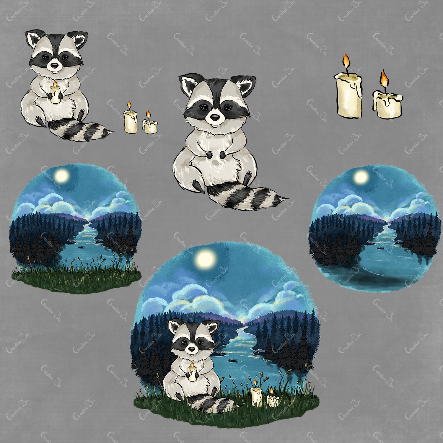 Raccoon Woodland Animals Clipart Nursery Illustration Mountain - Etsy UK