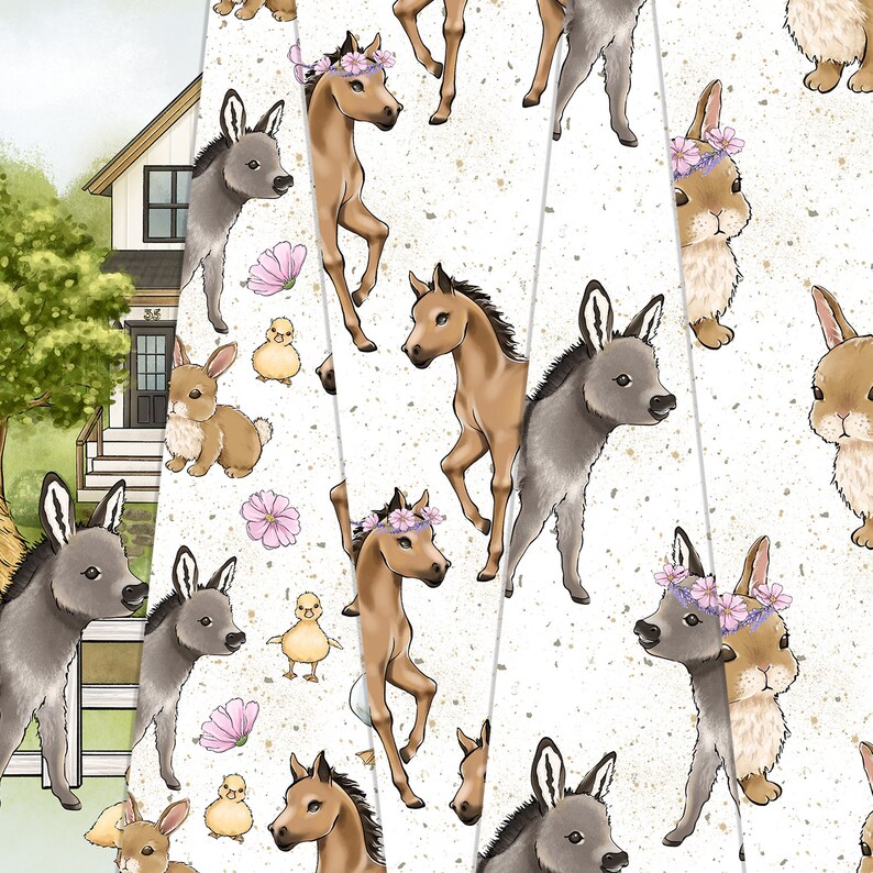 Farm Animals Digital Paper Farmyard Seamless Pattern Cute - Etsy