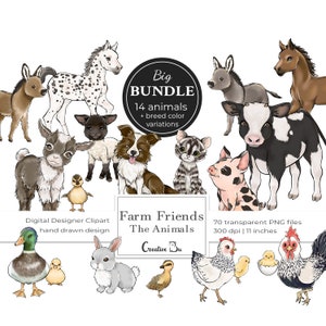 Farm Baby Animal Clipart Farmyard Animal PNG Donkey Horse Duckling ...