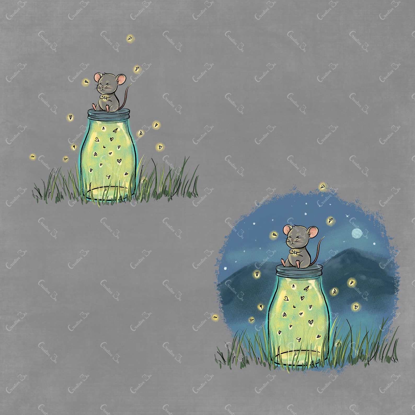 Cute Mouse Firefly Clipart Illustration Woodland Animals - Etsy
