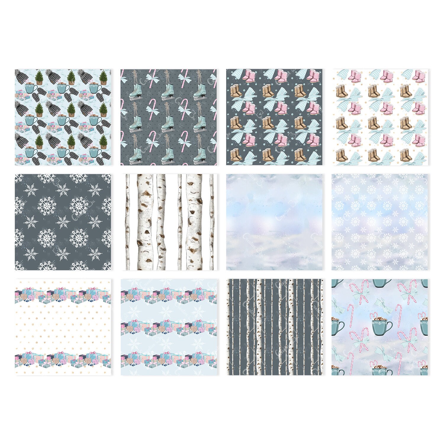 Cozy Winter Ice Skating Digital Seamless Paper Birch Tree - Etsy