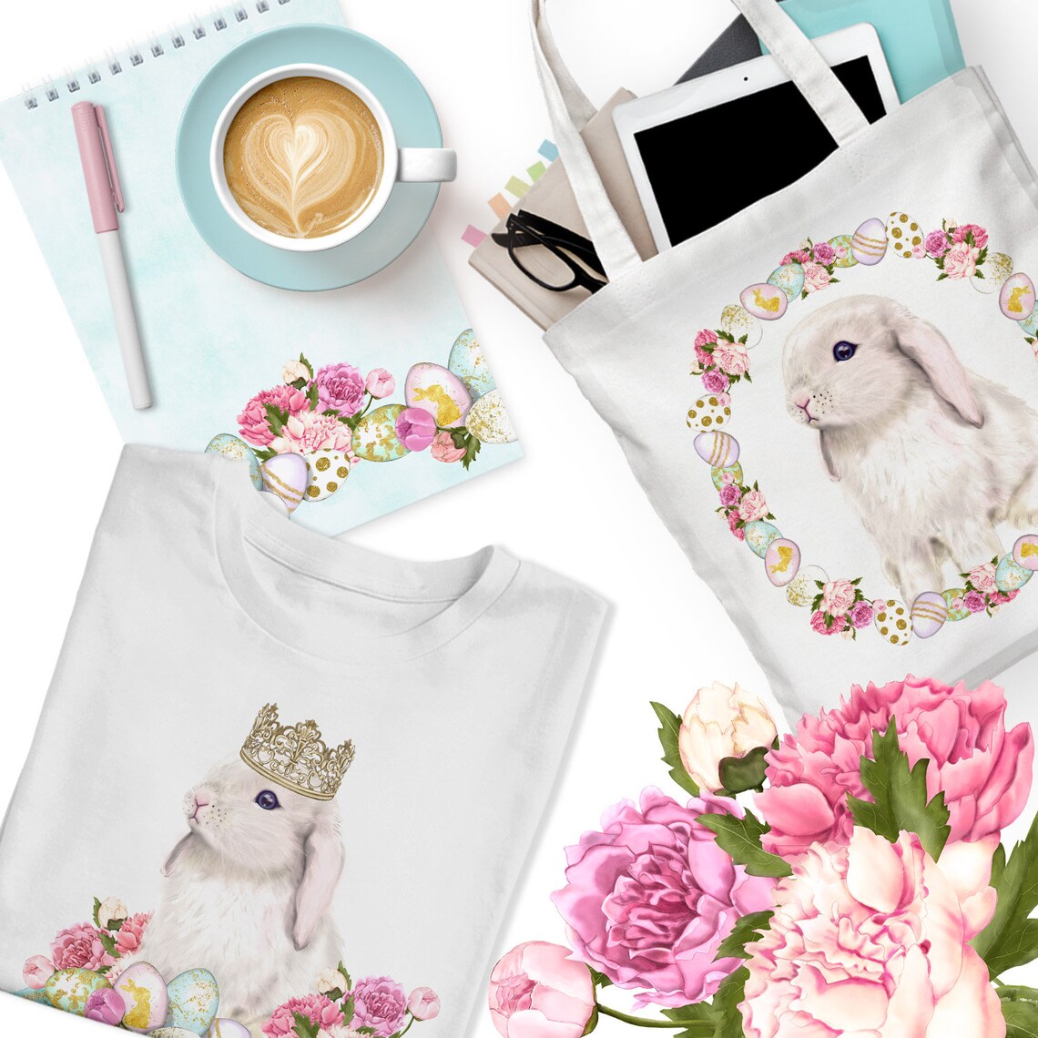 Easter Bunny Clipart White Rabbit Illustration Easter Eggs - Etsy