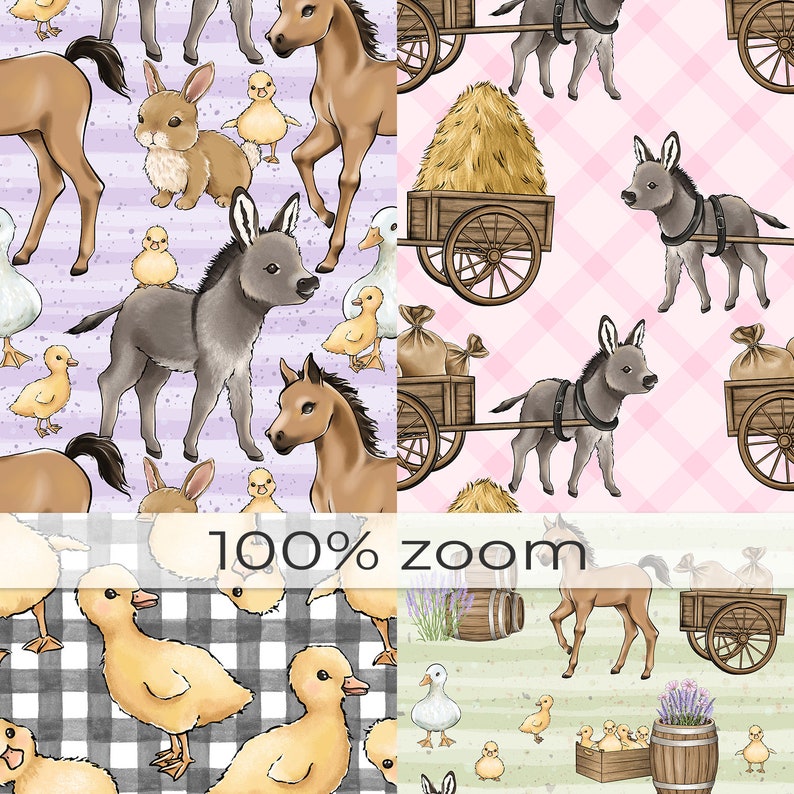 Farm Animals Digital Paper Farmyard Seamless Pattern Cute - Etsy