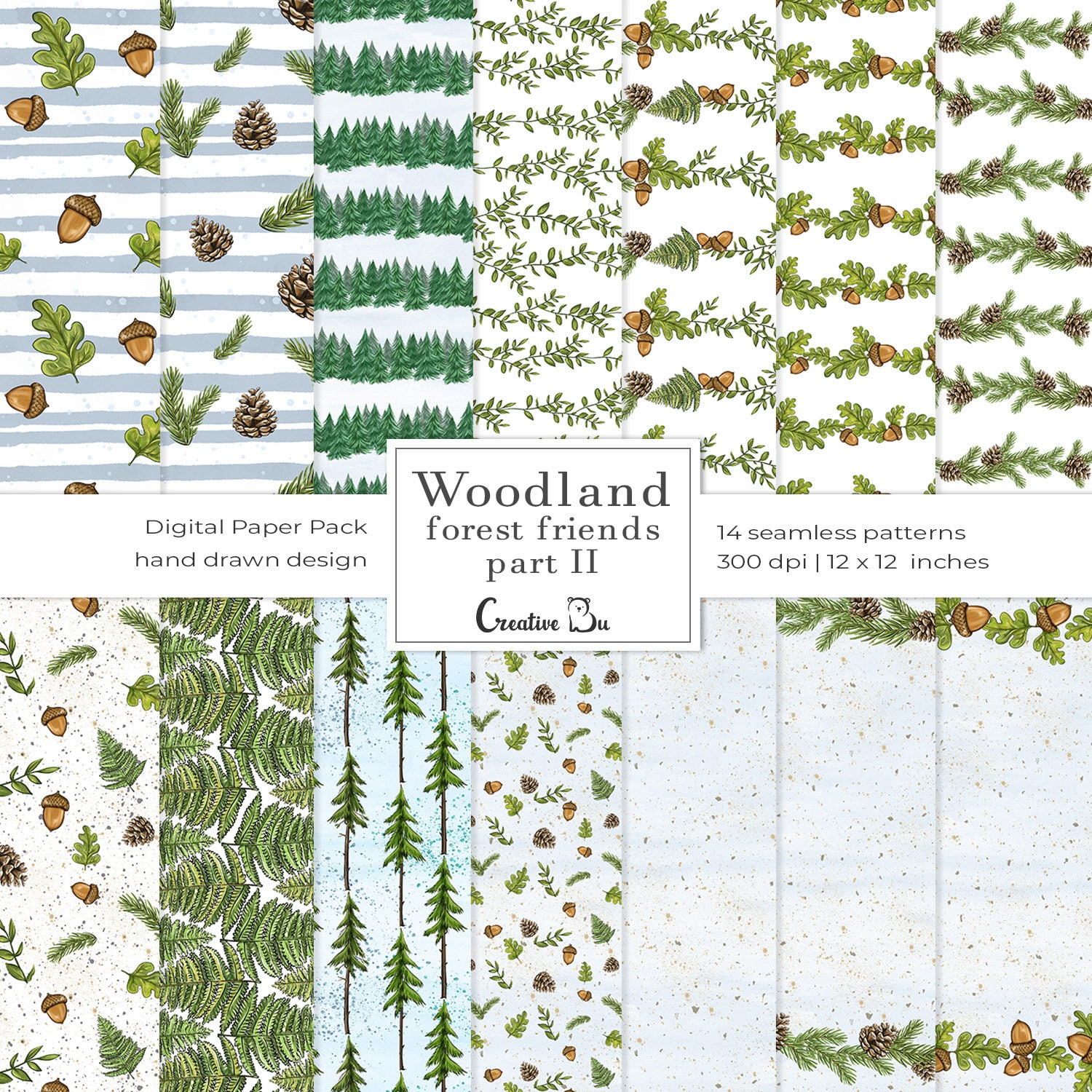 Foliage Digital Paper Woodland Boho Scrapbook Paper Digital - Etsy