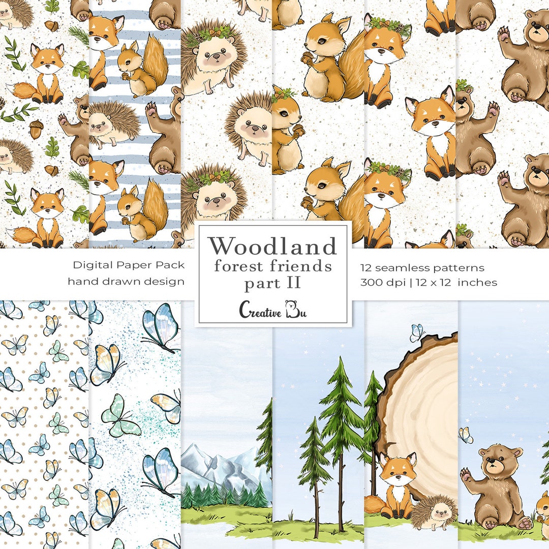 Woodland Animals Digital Paper Into the Forest Pattern Foliage Seamless ...