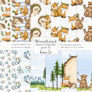 Woodland Animals Digital Paper Into the Forest Pattern Foliage Seamless ...
