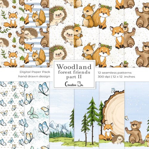 Woodland Fox Seamless Digital Paper Forest Background - Etsy