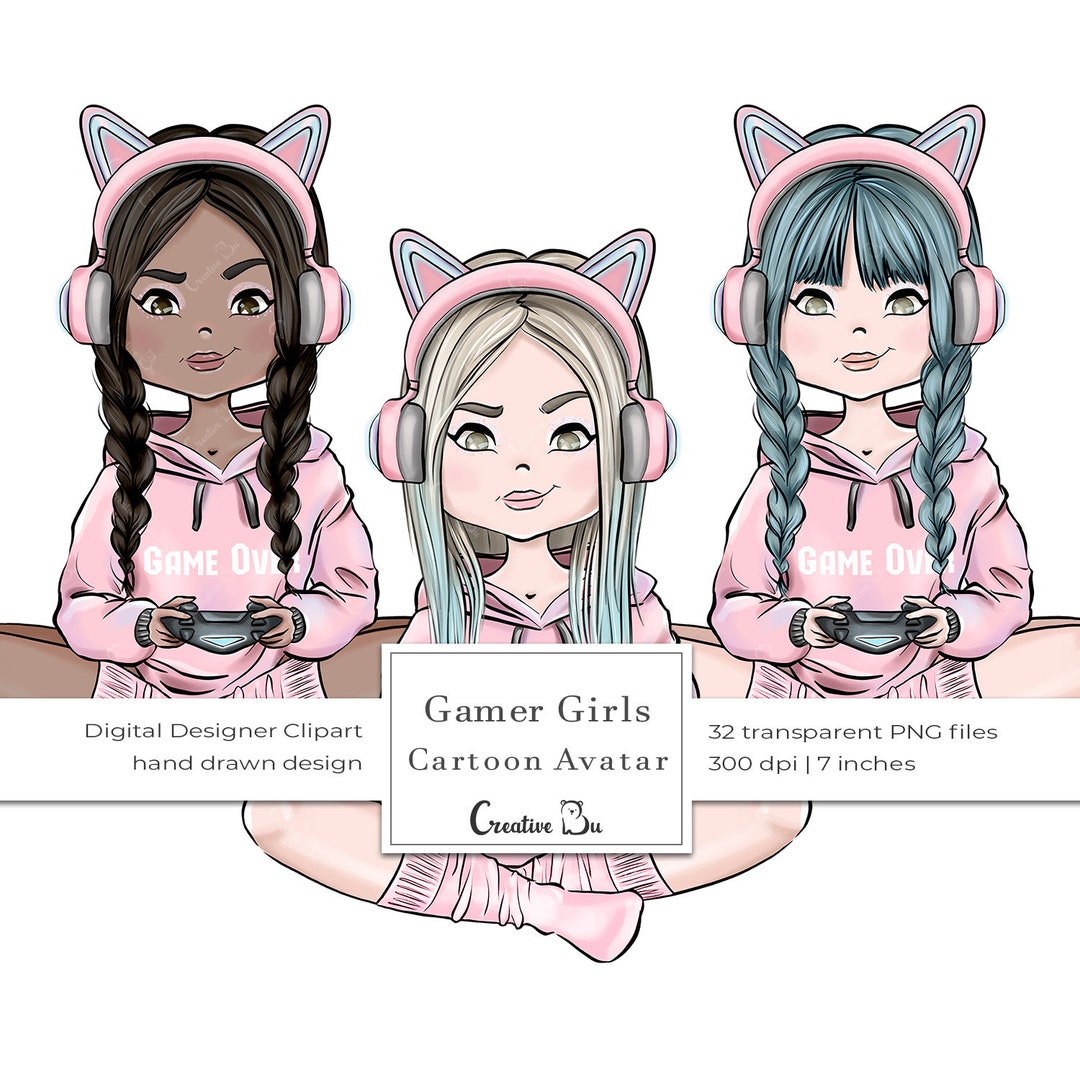 Gamer Girl Clipart Vlogger Custom Logo Video Game Portrait Cartoon ...