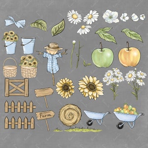 Cute Blue Farm Clipart Animals Boy Birthday Invitation Flower Farm ...