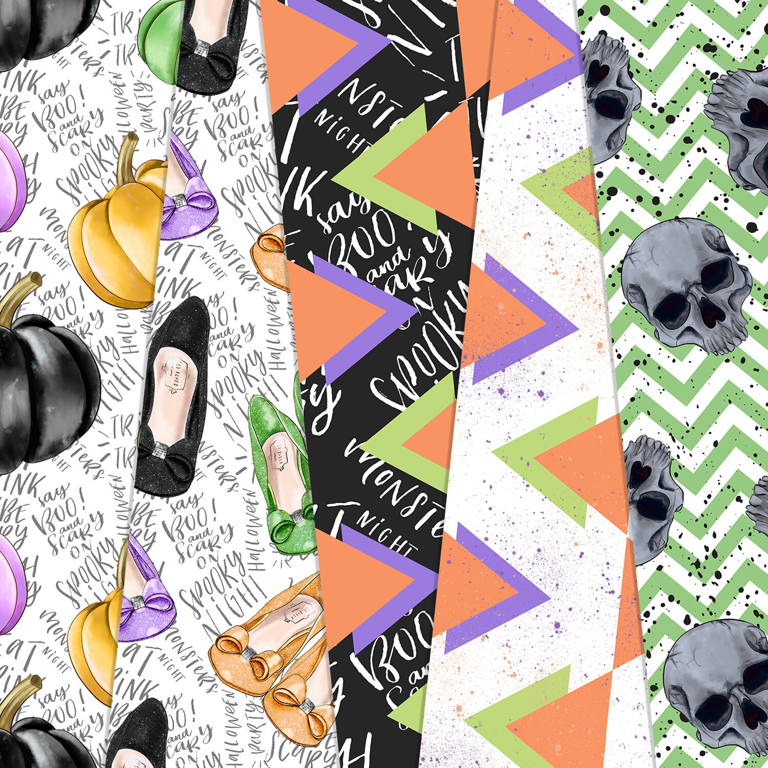 Fashion Halloween Paper Pumpkin Seamless Pattern Skull Chevron - Etsy