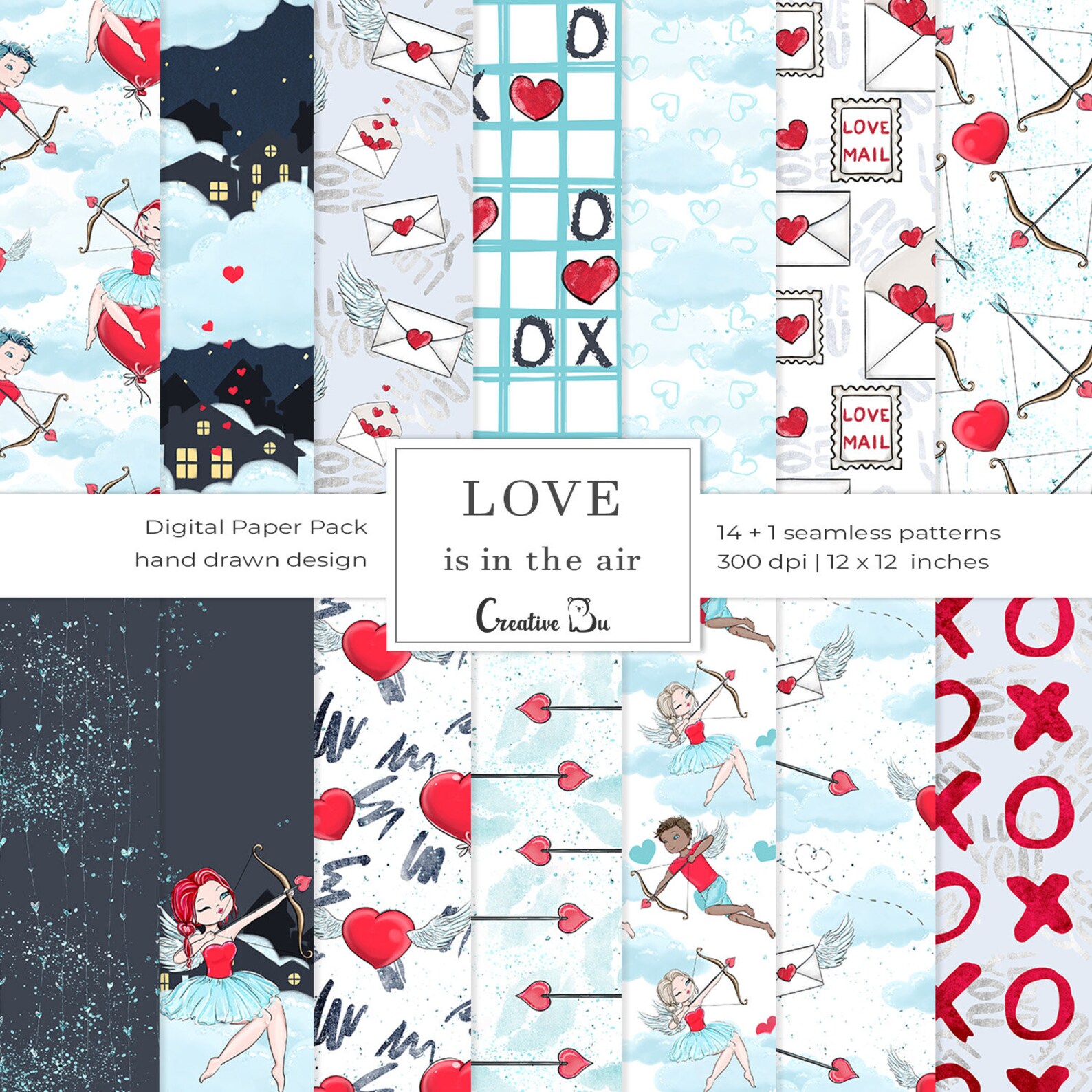 Love is in the Air Seamless Pattern Digital Paper Valentine - Etsy