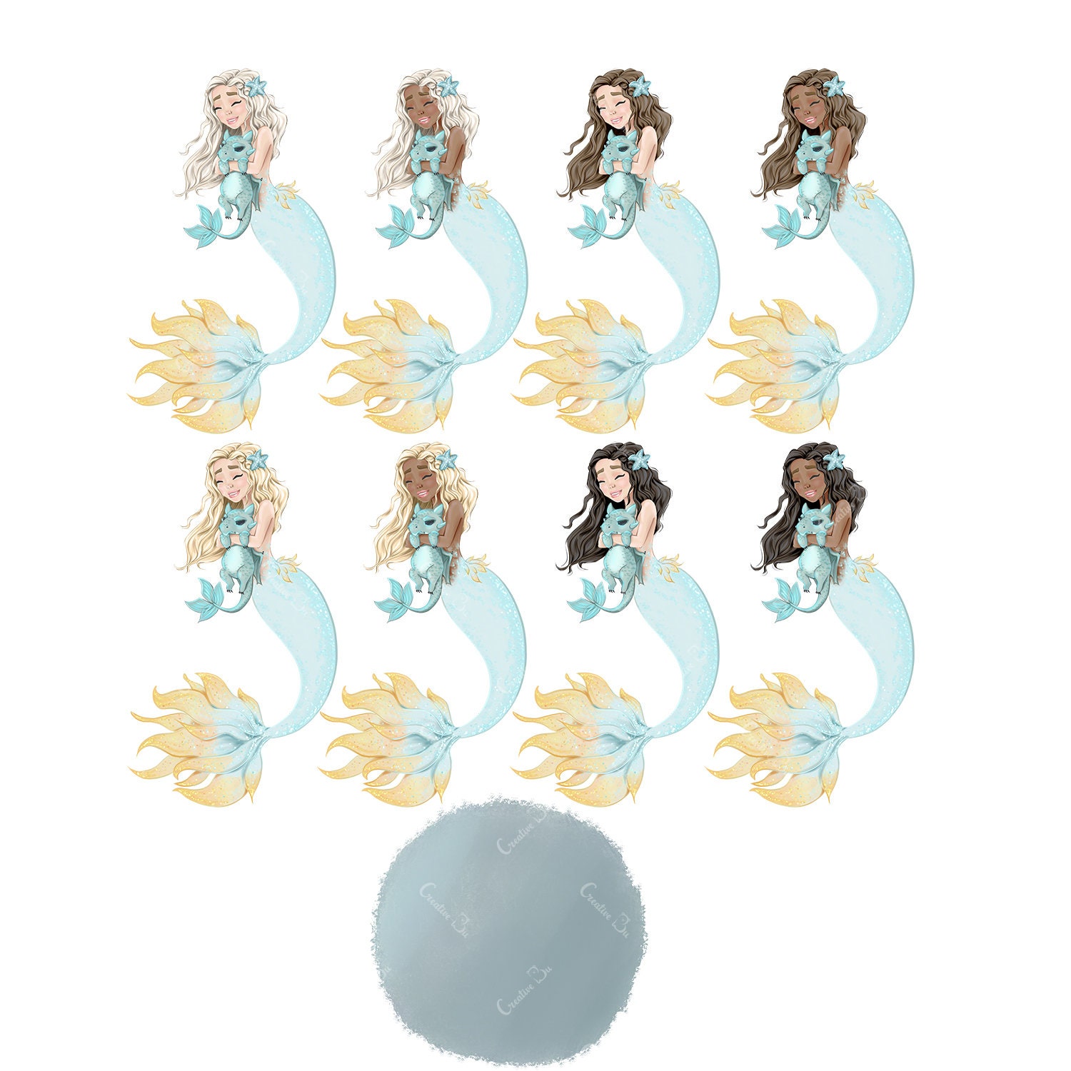 Mermaid Hug Baby Dragon Fashion Illustration Pet PNG Fairy - Etsy