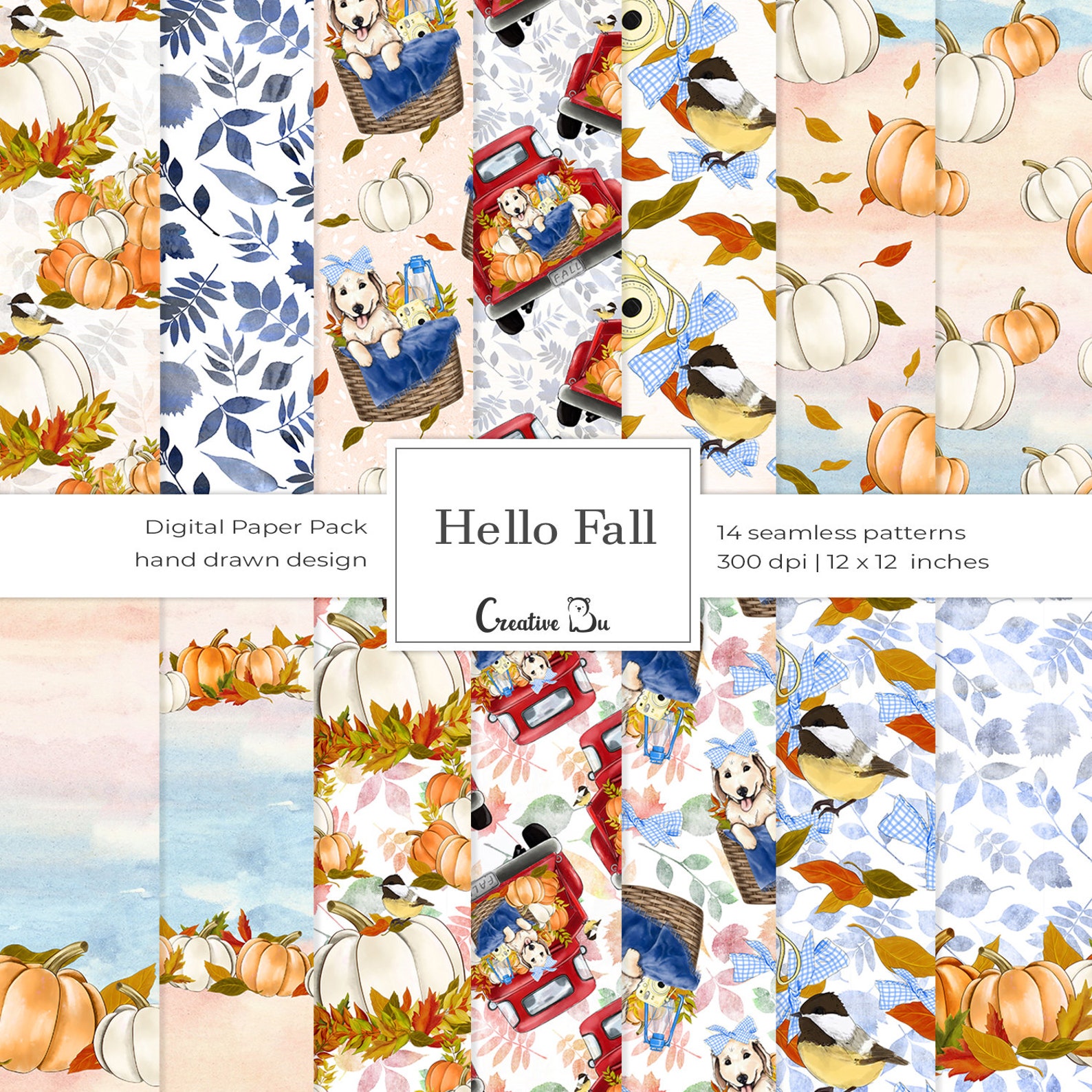 Autumn Digital Paper Fall Seamless Pattern Golden Retriever - Etsy