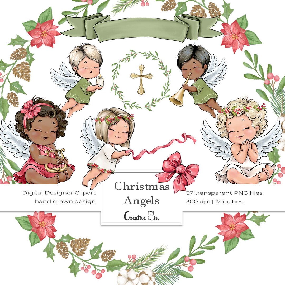 Christmas Carol Angel Singing Clipart Holiday Illustration Wreath ...