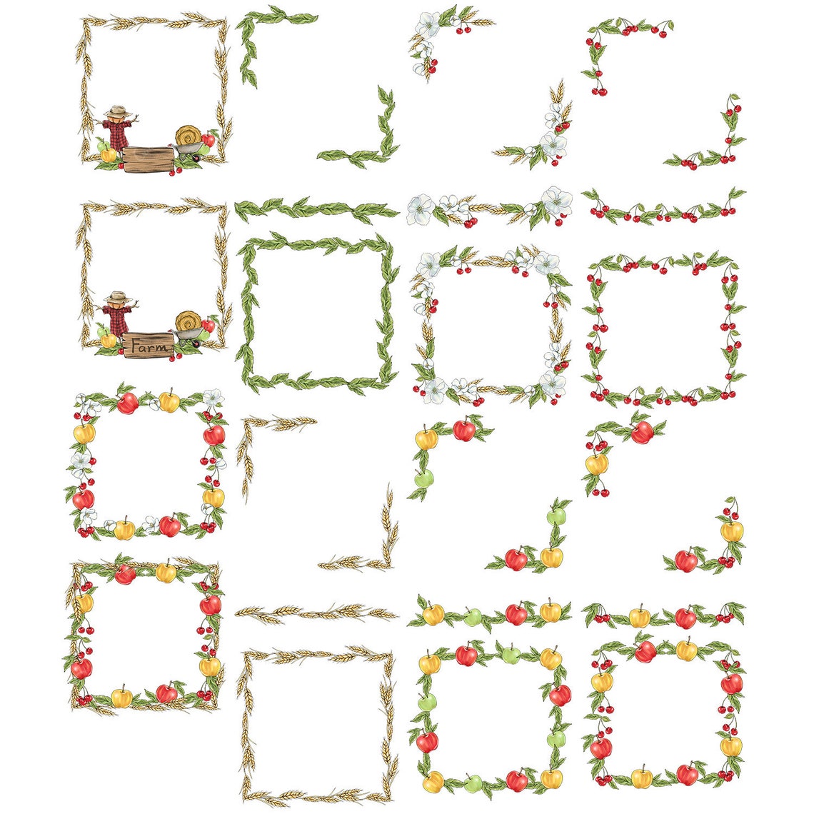 Farm Wreath Frame Border Clipart Fruit Wreath Floral Border - Etsy