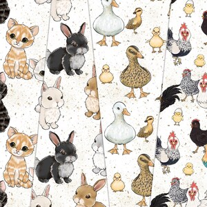 Farm Baby Animal Digital Paper Farmyard Animal Seamless Pattern Donkey ...