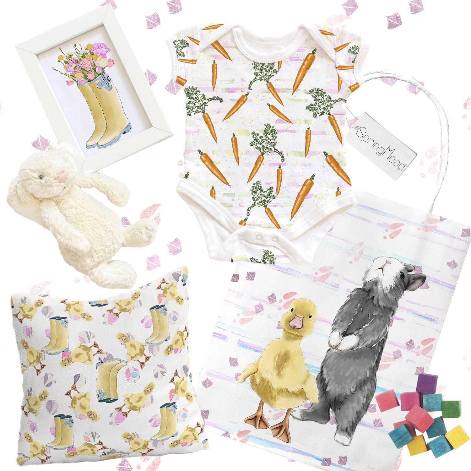 Spring Blossom Clipart Easter Cute Animals Images Surface | Etsy