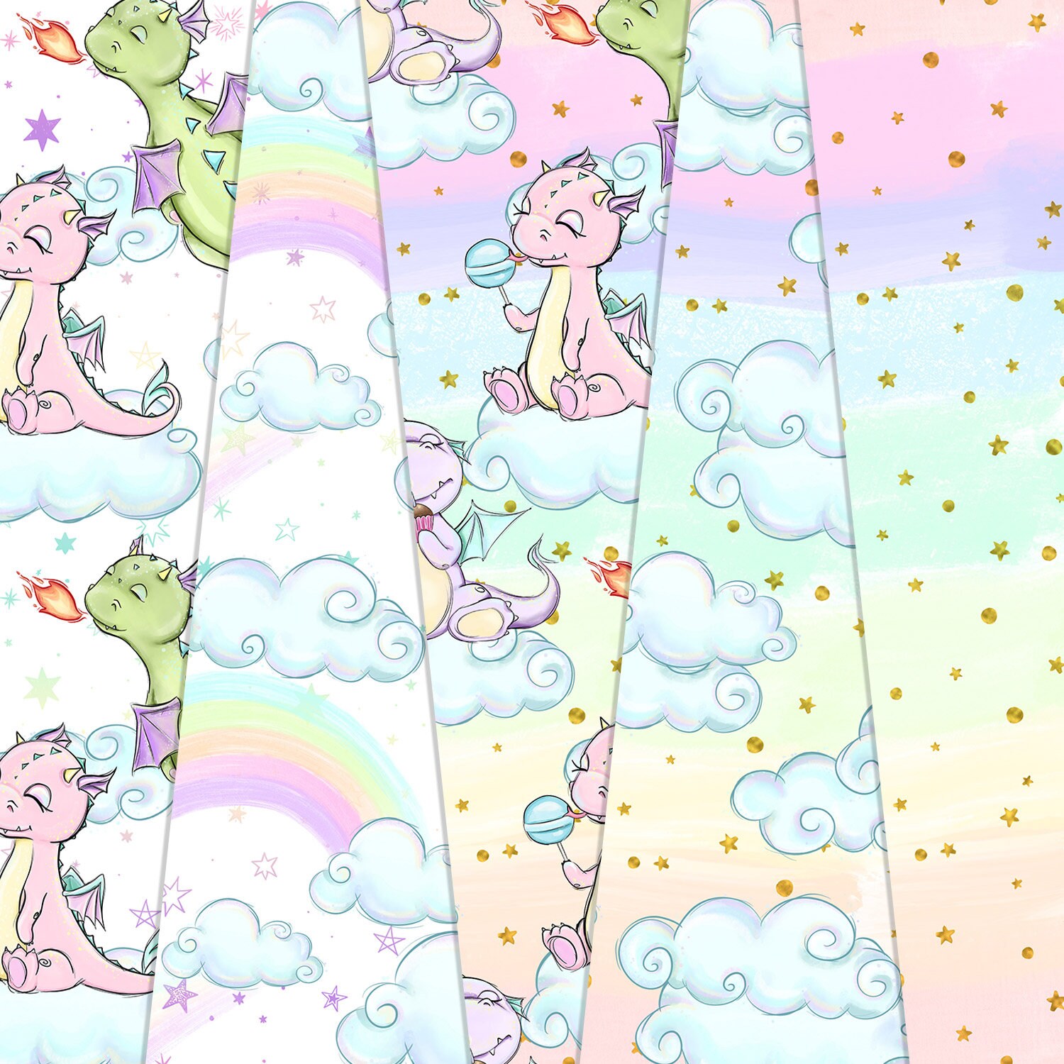 Cute Dragon Seamless Pattern Girl and Boy Dragon Friends - Etsy