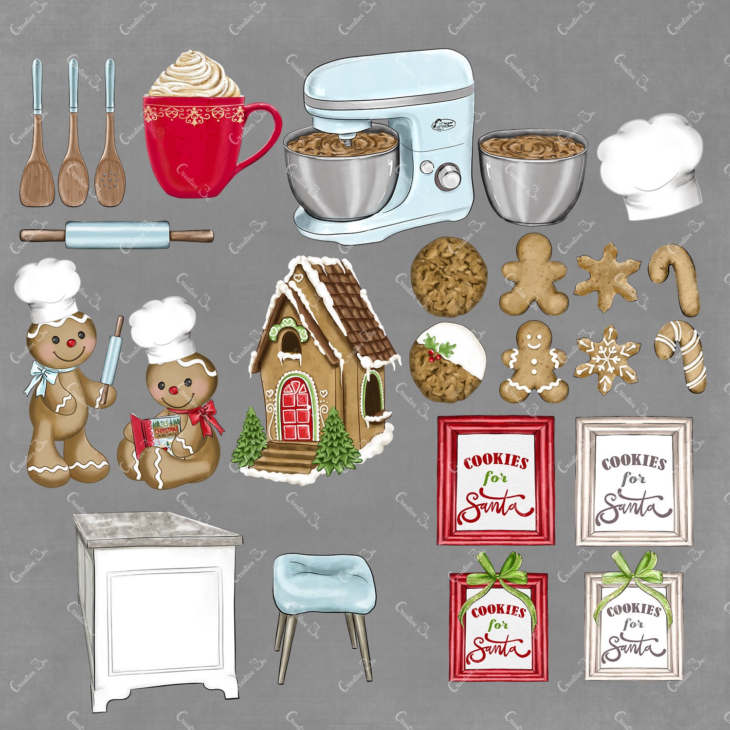 Christmas Santa Cookie Clipart Cute Baking Girl Clip Art - Etsy