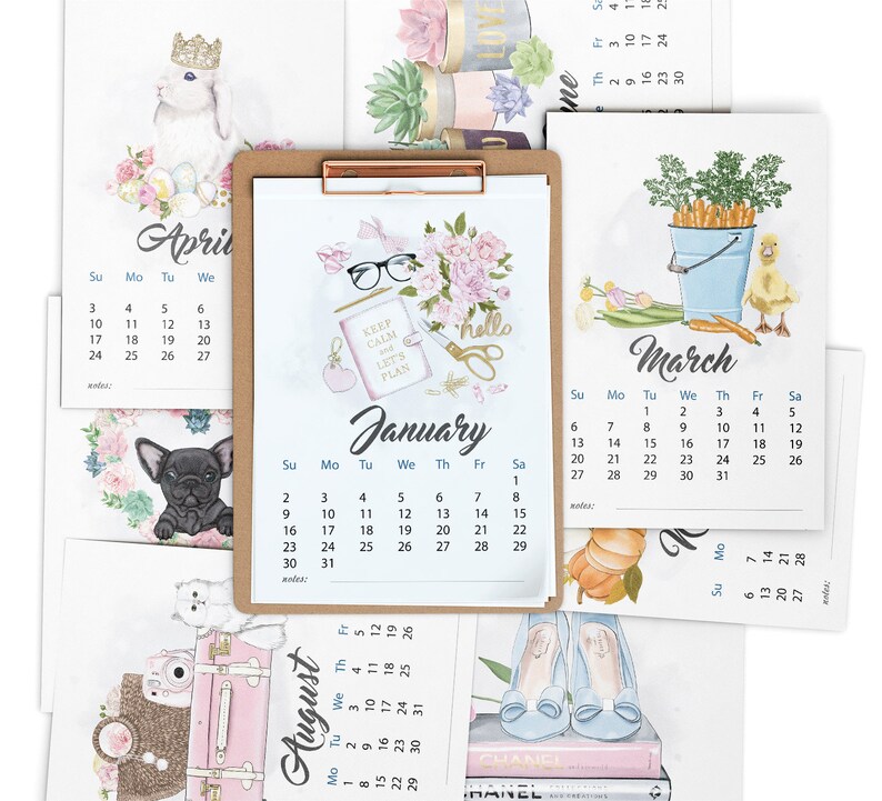 Watercolor Illustrations Printable Calendar 2023 Seasonal 12 - Etsy