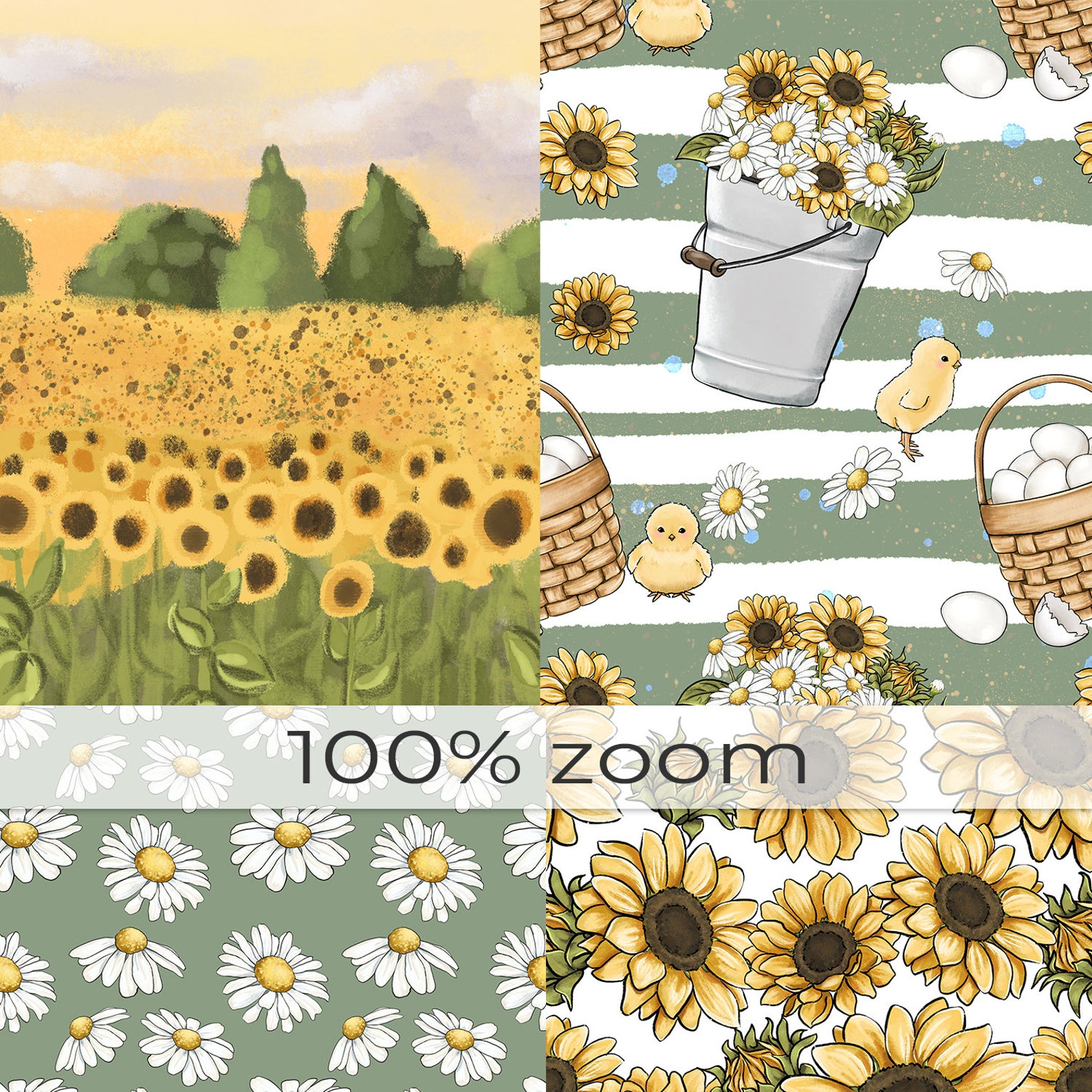 Farm Digital Paper Farmyard Seamless Pattern Daisy Sunflower - Etsy