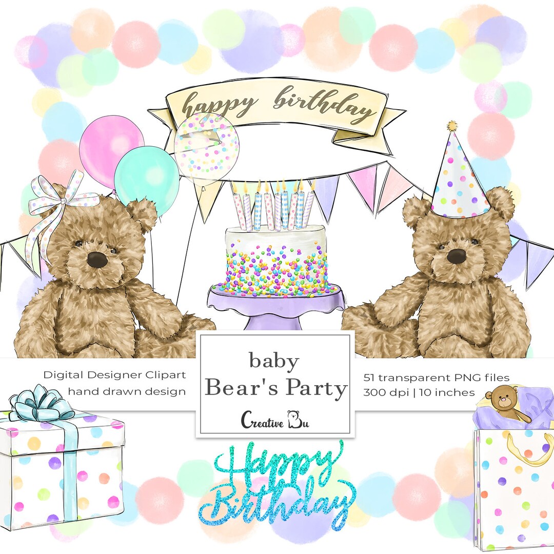 Stuffed Bear Bear Birthday Party Clipart Twins Baby Shower - Etsy