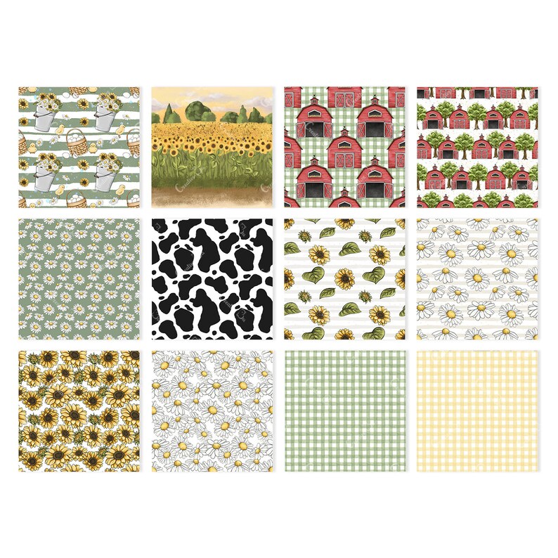 Farm Digital Paper Farmyard Seamless Pattern Daisy Sunflower - Etsy