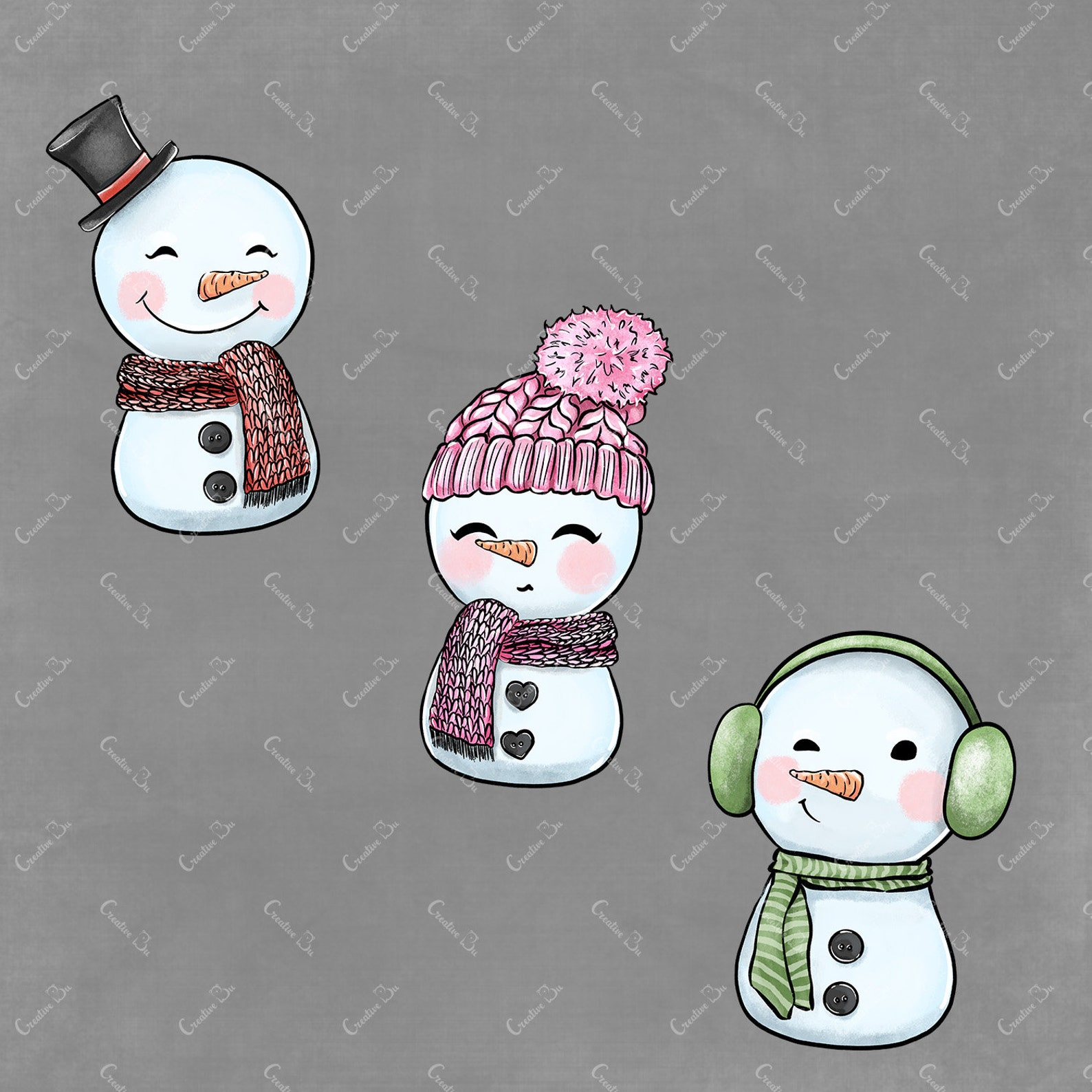 Freebie Cute Baby Snowmen Friends Clipart Snowman Clip Art Winter Fun ...