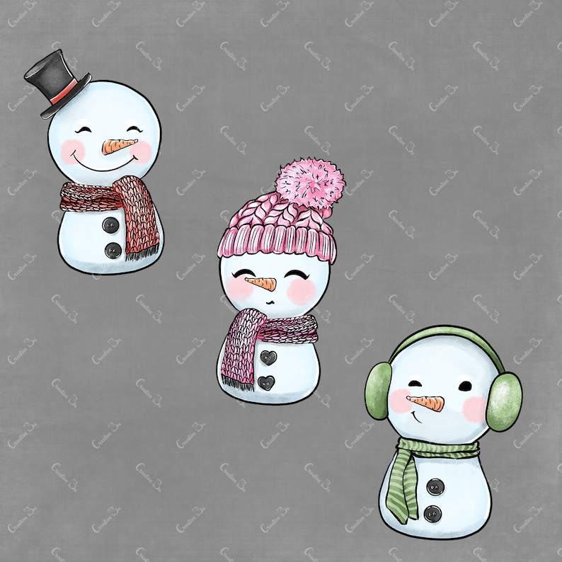 Freebie Cute Baby Snowmen Friends Clipart Snowman Clip Art | Etsy