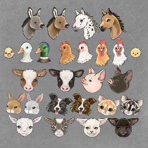 Farm Animal Faces Sticker Clipart Farmyard Animal PNG Breeds Heads ...