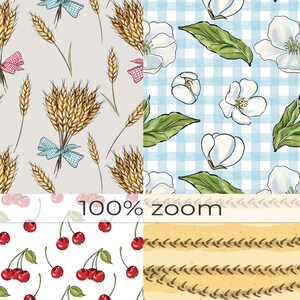 Farm Digital Paper Farmyard Seamless Pattern Fruit Apple Cherry Blossom ...