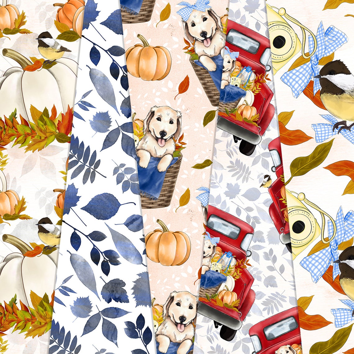 Autumn Digital Paper Fall Seamless Pattern Golden Retriever | Etsy