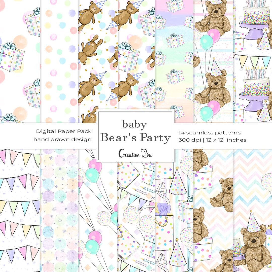 Baby Seamless Pattern Cute Bear Digital Pattern Birthday Party Surface ...