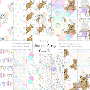 Baby Seamless Pattern Cute Bear Digital Pattern Birthday Party Surface ...