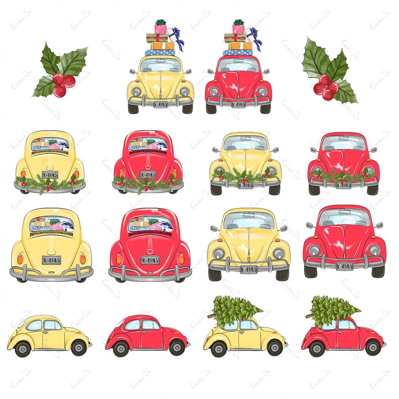 Retro Christmas Car Clipart Holiday Illustration Shopping Girl - Etsy