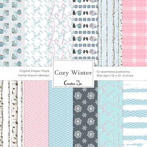 Cozy Winter Christmas Digital Seamless Pattern Birch Tree Paper ...