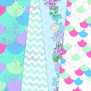 Glitter Mermaid Scales Seamless Pattern Ocean Digital Paper Nautical ...