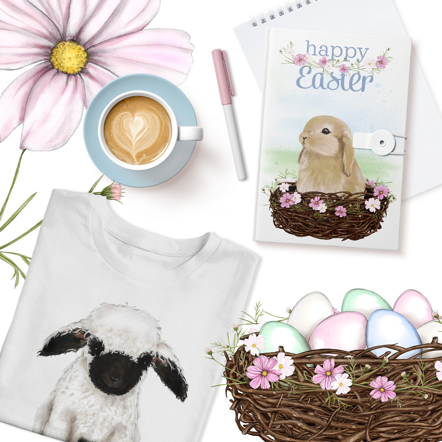 Farm Animal Watercolor Easter Clipart Cute PNG Bunny Blacknose - Etsy