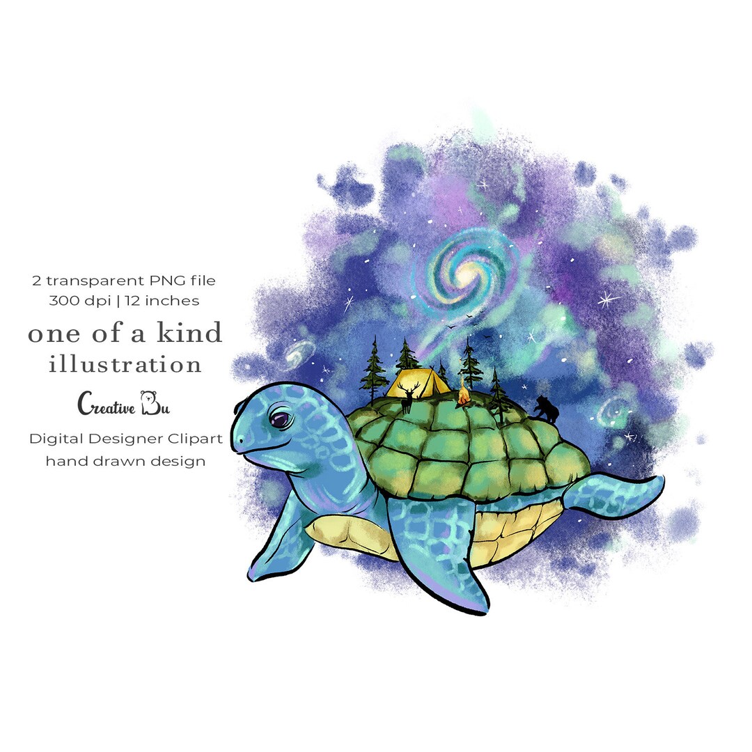 Blue Sea Turtle Galaxy Clipart Fantasy Illustration Woodland - Etsy