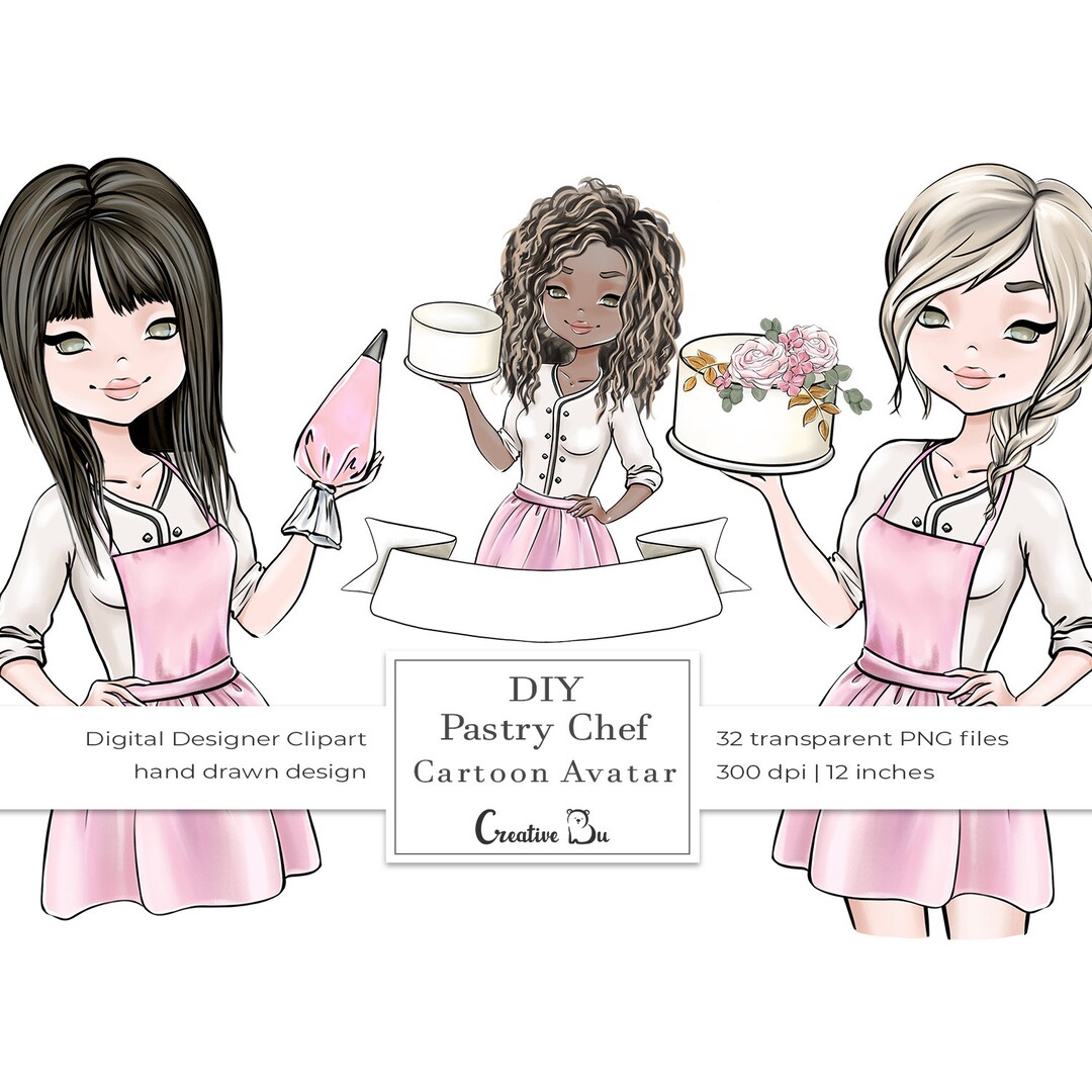 Pastry Chef Girl Clipart Baker Custom Logo Cake Boss Premade Cartoon ...