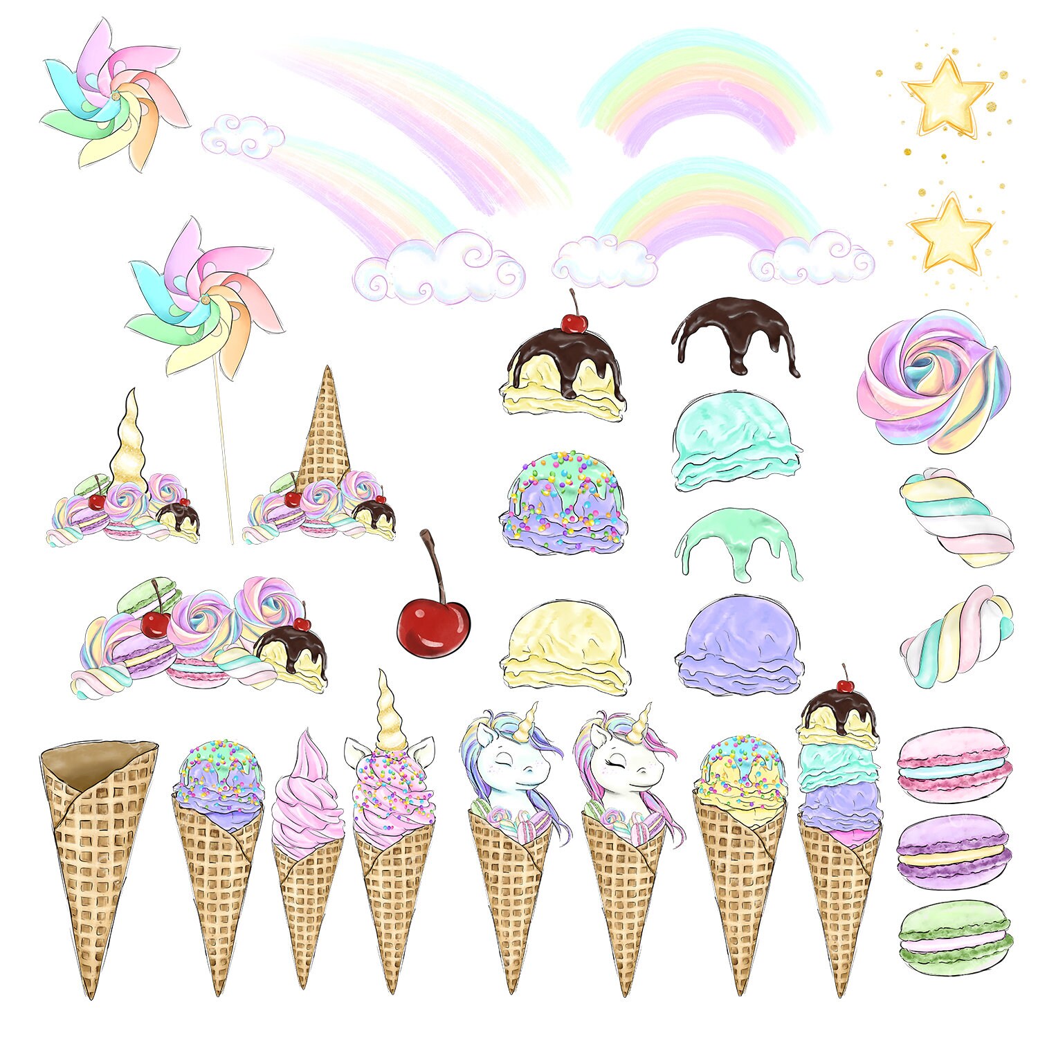 Cute Unicorn Birthday Party Clipart Twins Baby Shower Cake - Etsy