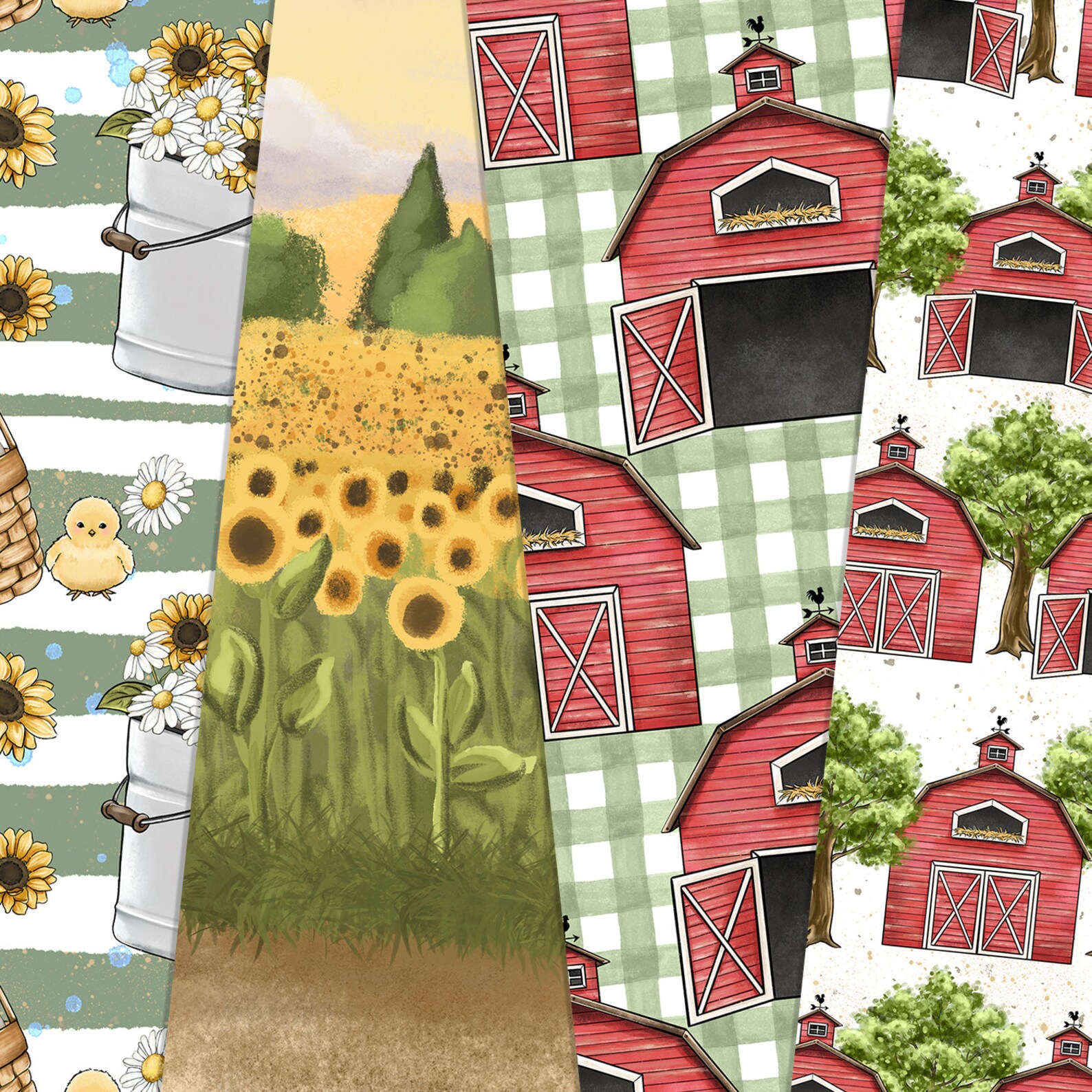 Farm Digital Paper Farmyard Seamless Pattern Daisy Sunflower - Etsy