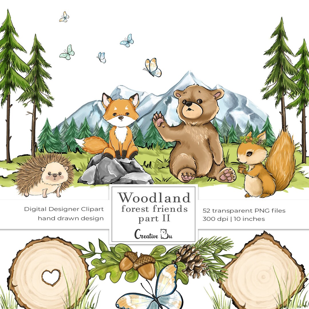 Woodland Forest Animals Clipart Into the Forest Birthday Party Planner ...