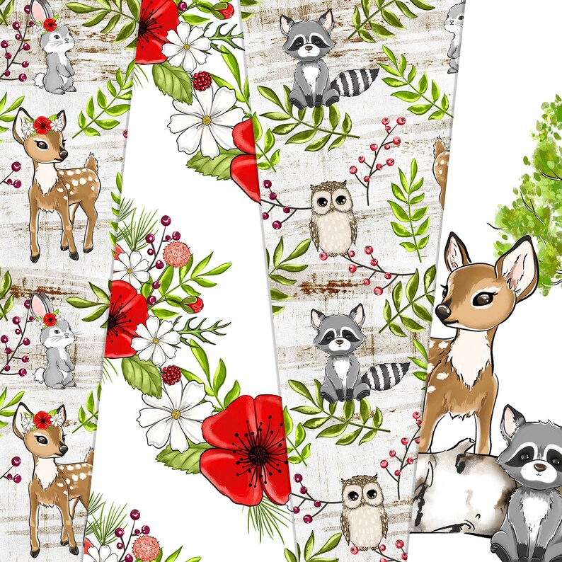Woodland Animals Digital Paper Deer Woodland Scrapbook Paper | Etsy