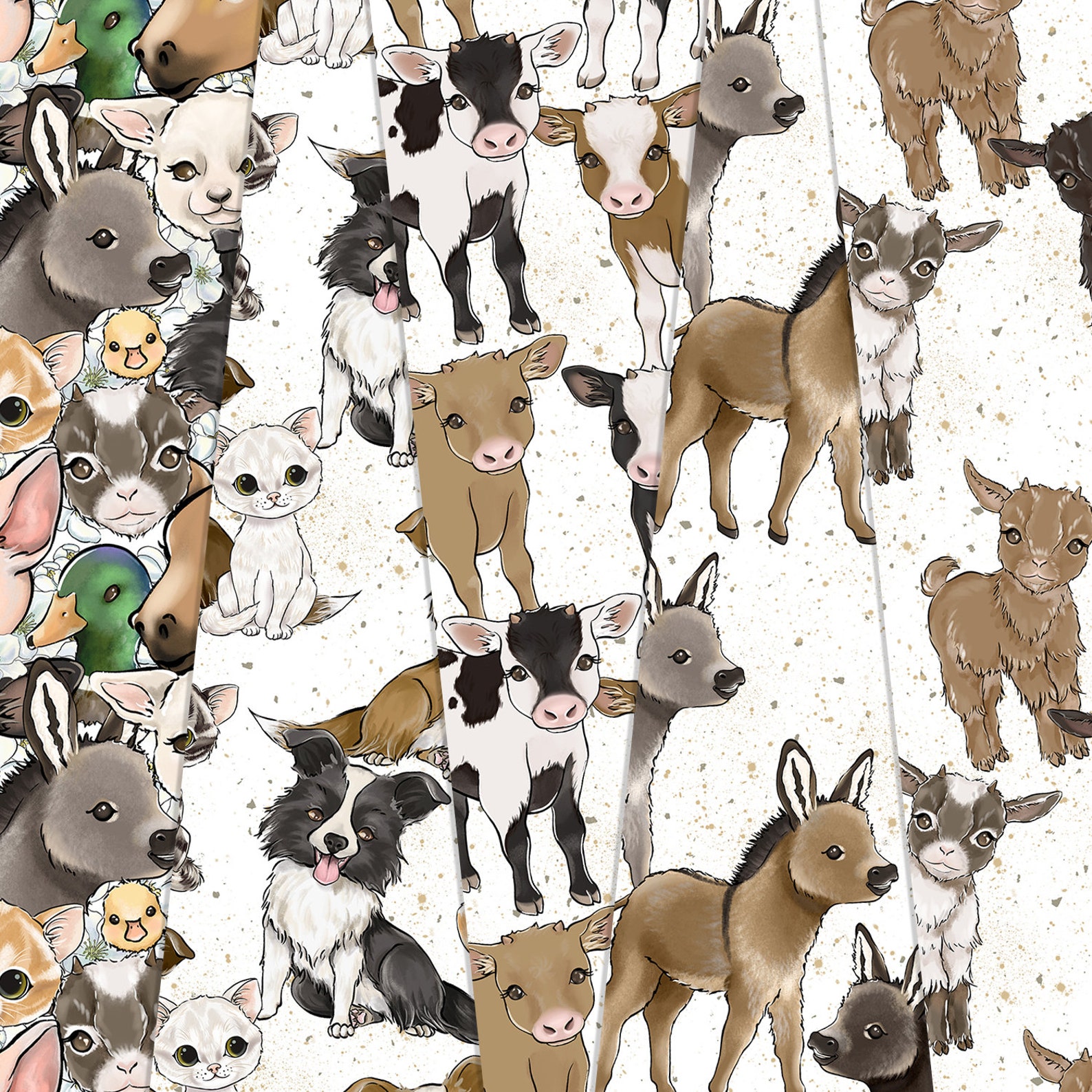 Farm Baby Animal Digital Paper Farmyard Animal Seamless Pattern Donkey ...