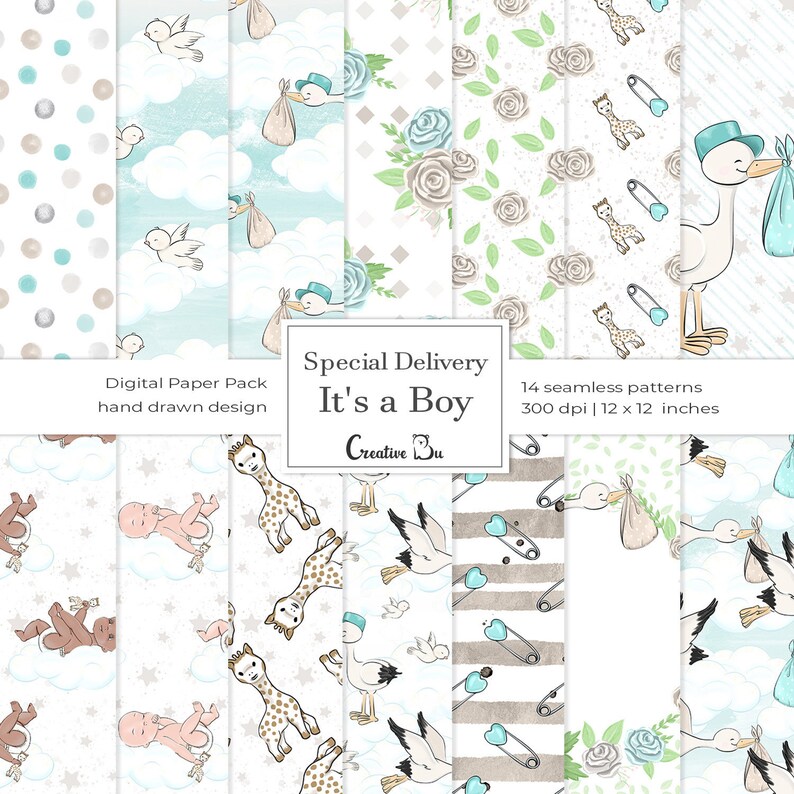 It's a Boy Seamless Pattern New Baby Boy Digital Paper | Etsy